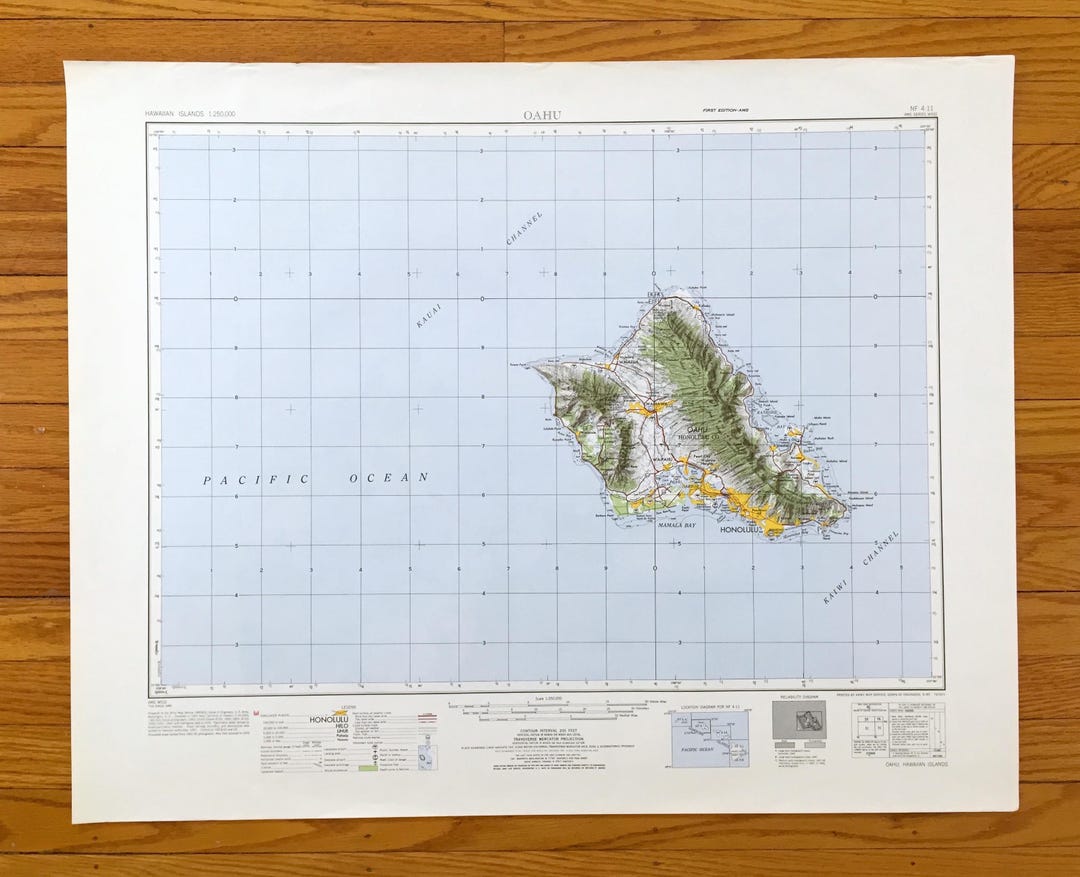 Antique Oahu, Hawaii 1952 US Geological Survey Topographic Map ...