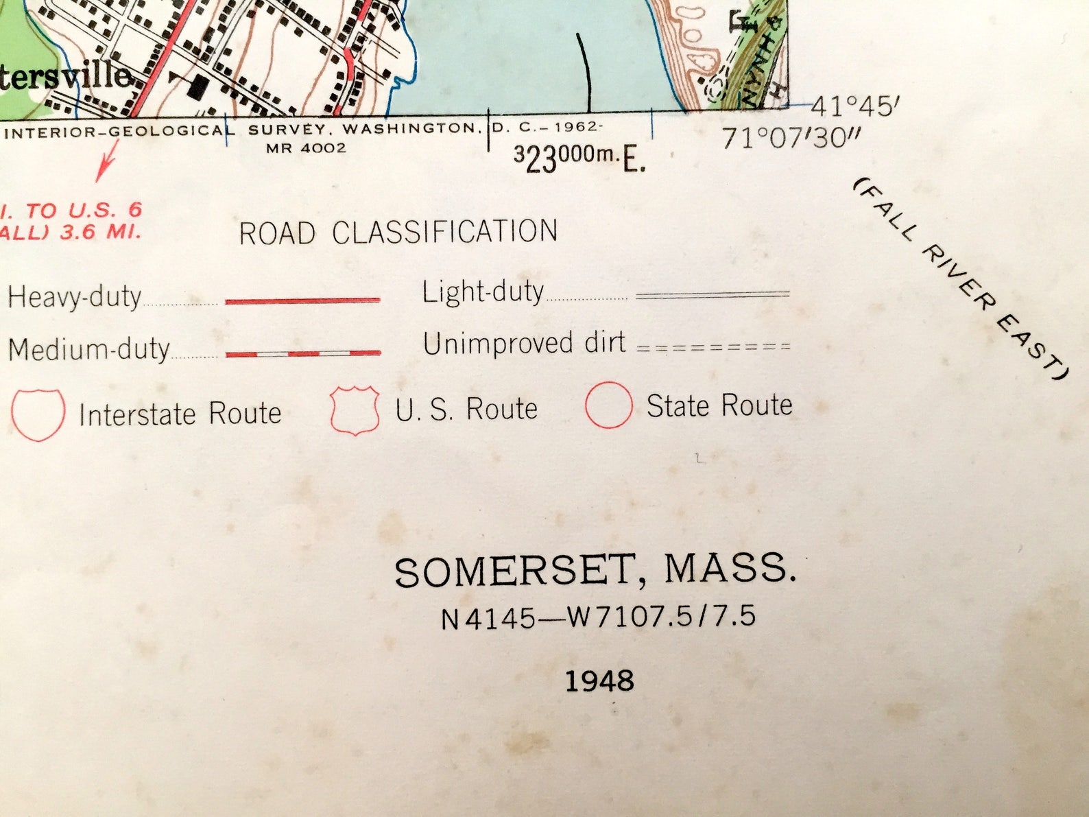 Antique Somerset, Massachusetts 1943 US Geological Survey Topographic ...