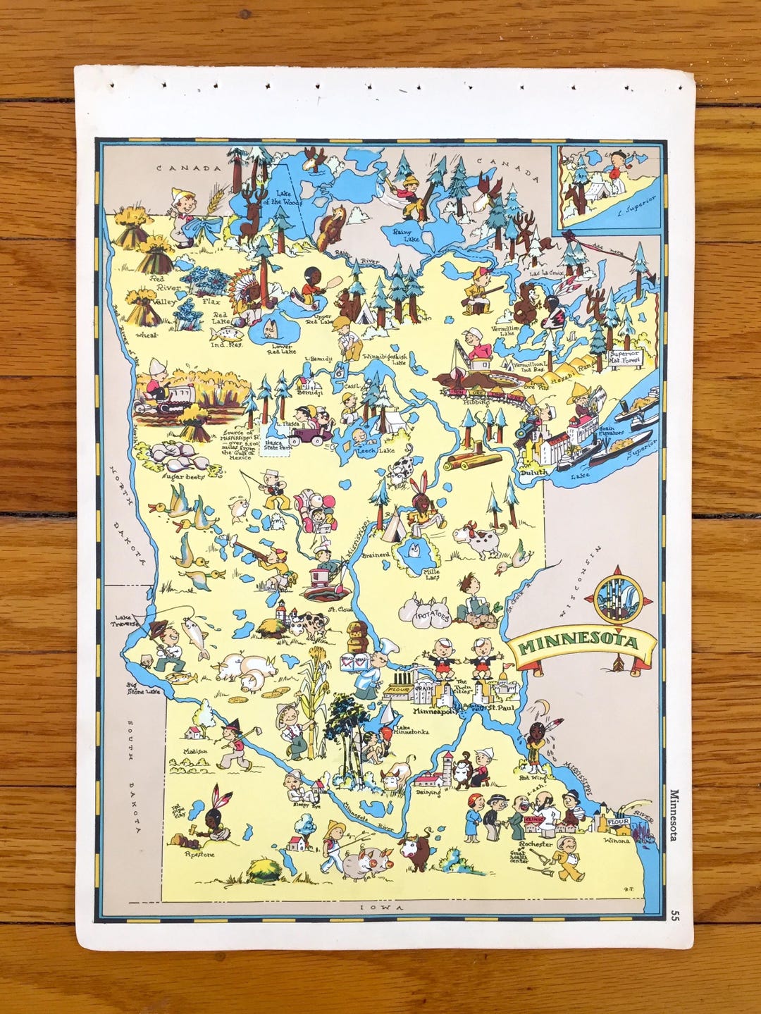 Antique 1938 Minnesota State Map From Our Gay Geography by Ruth Taylor ...
