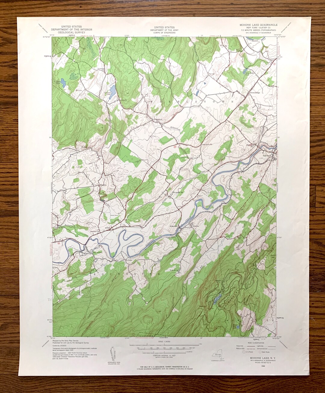 Antique Mohonk Lake, New York 1942 US Geological Survey Topographic Map ...