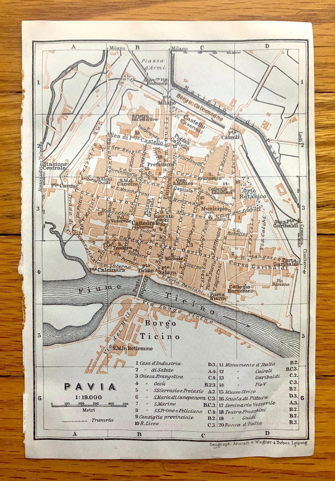 Antique 1913 Pavia, Italy Map From Baedekers Guide – Milan, Lombardy ...