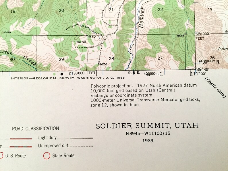 Antique Soldier Summit, Utah 1939 US Geological Survey Topographic Map ...