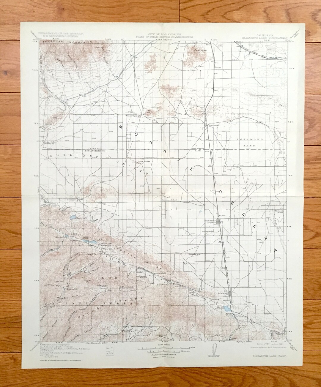Antique Elizabeth Lake, California 1917 US Geological Survey ...