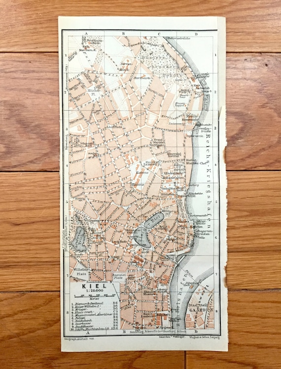 Antique 1925 Kiel Germany Map From Baedekers Guide Atlas | Etsy
