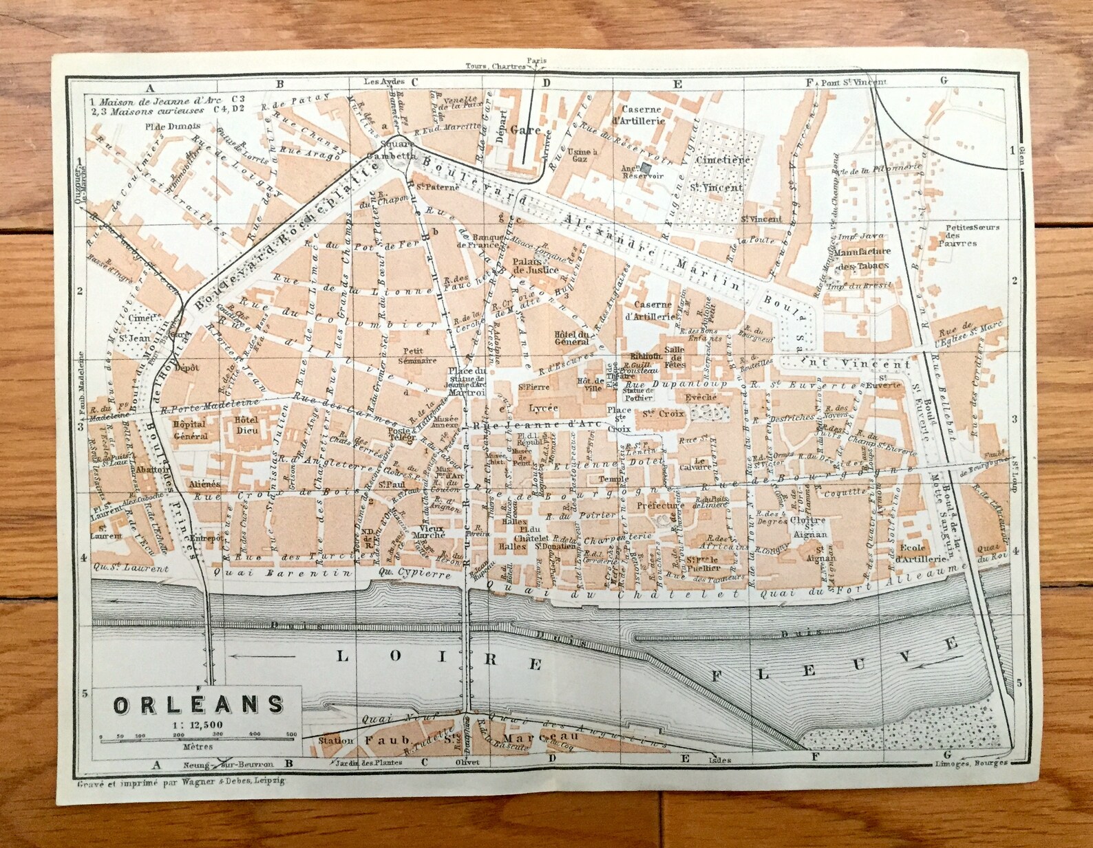 Antique 1909 Orleans, France Map From Baedekers Guide Atlas – Loire ...