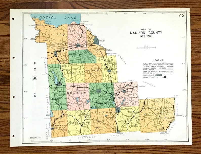 Antique Madison County New York 1941 Historical Atlas Map - Etsy