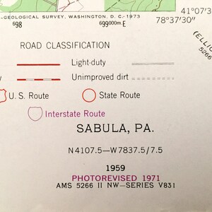 Antique Sabula, Pennsylvania 1959 US Geological Survey Topographic Map ...