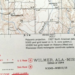 Antique Wilmer, Alabama 1944 US Geological Survey Topographic Map ...