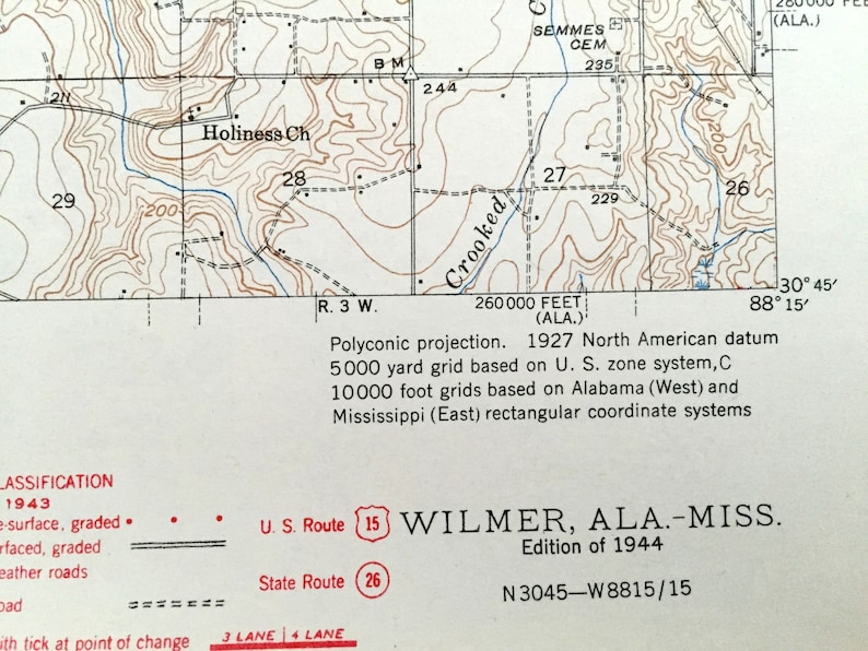 Antique Wilmer, Alabama 1944 US Geological Survey Topographic Map ...