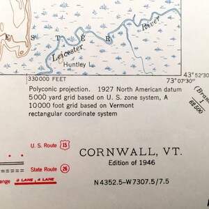 Antique Cornwall, Vermont 1946 US Geological Survey Topographic Map ...