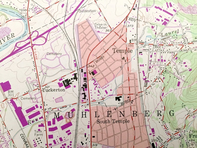 Antique Temple Pennsylvania 1956 US Geological Survey - Etsy