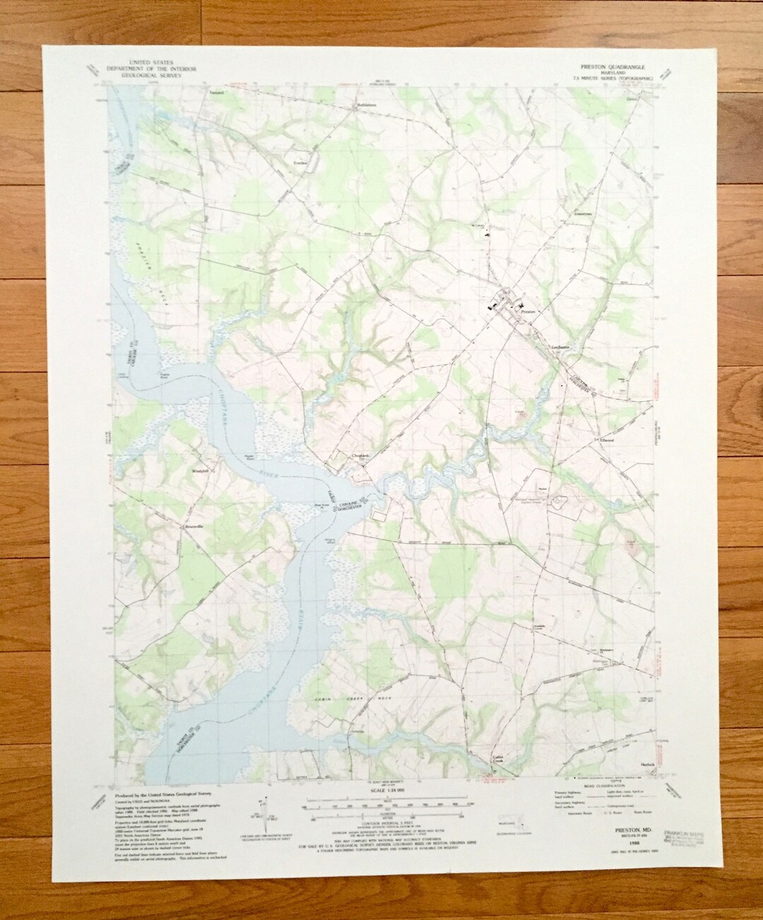 Antique Preston, Maryland 1988 US Geological Survey Topographic Map ...