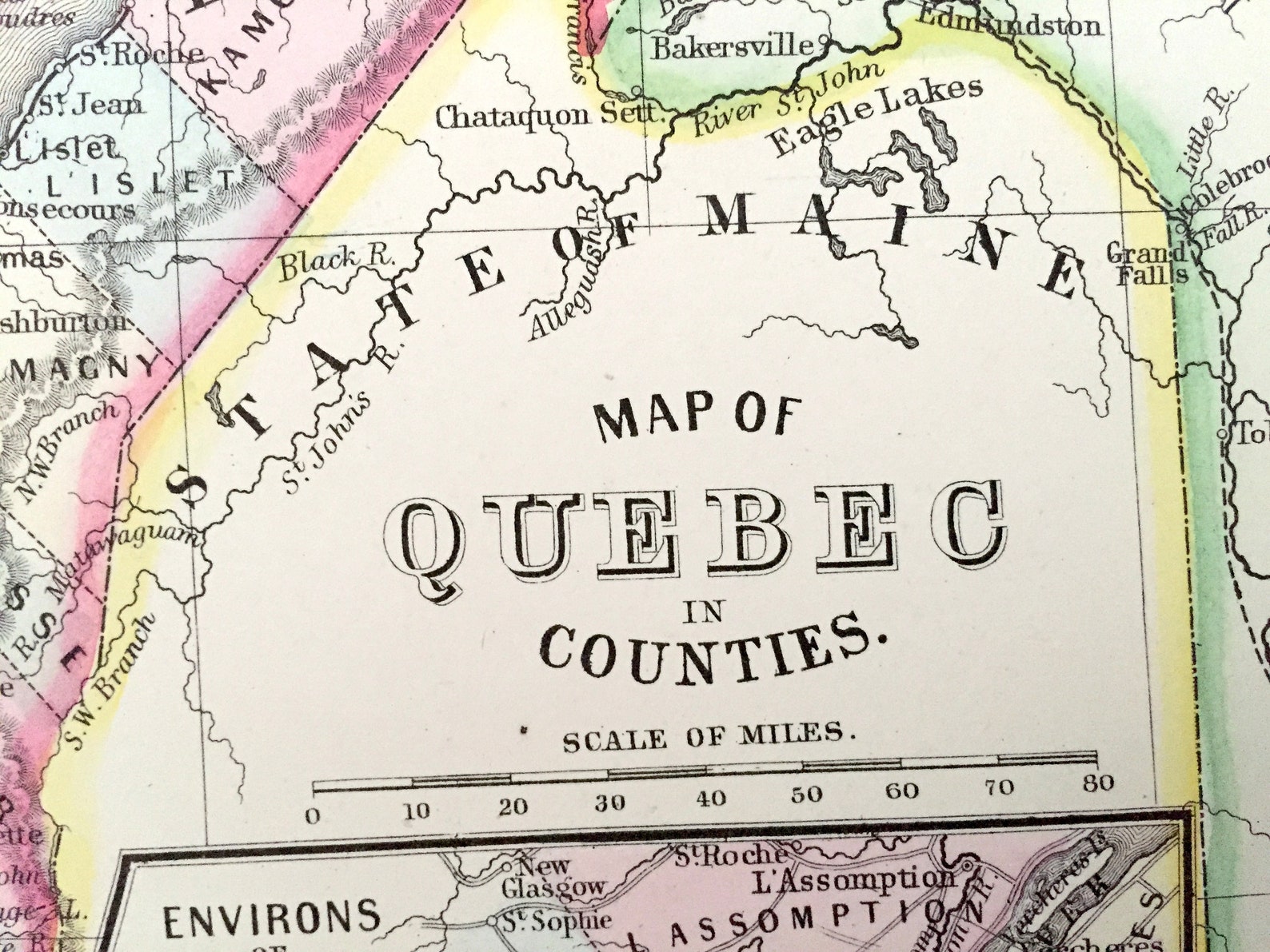 Antique 1871 Quebec, Canada Map by S.A. Mitchell – Montreal, Three ...