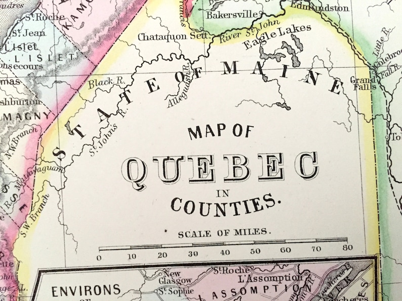 Antique 1871 Quebec Canada Map by S.A. Mitchell Montreal | Etsy