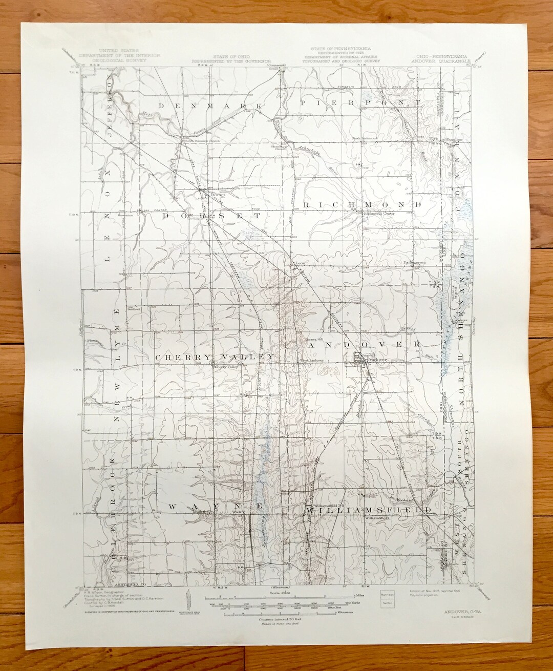 Antique Andover, Ohio 1907 US Geological Survey Topographic Map Cherry ...
