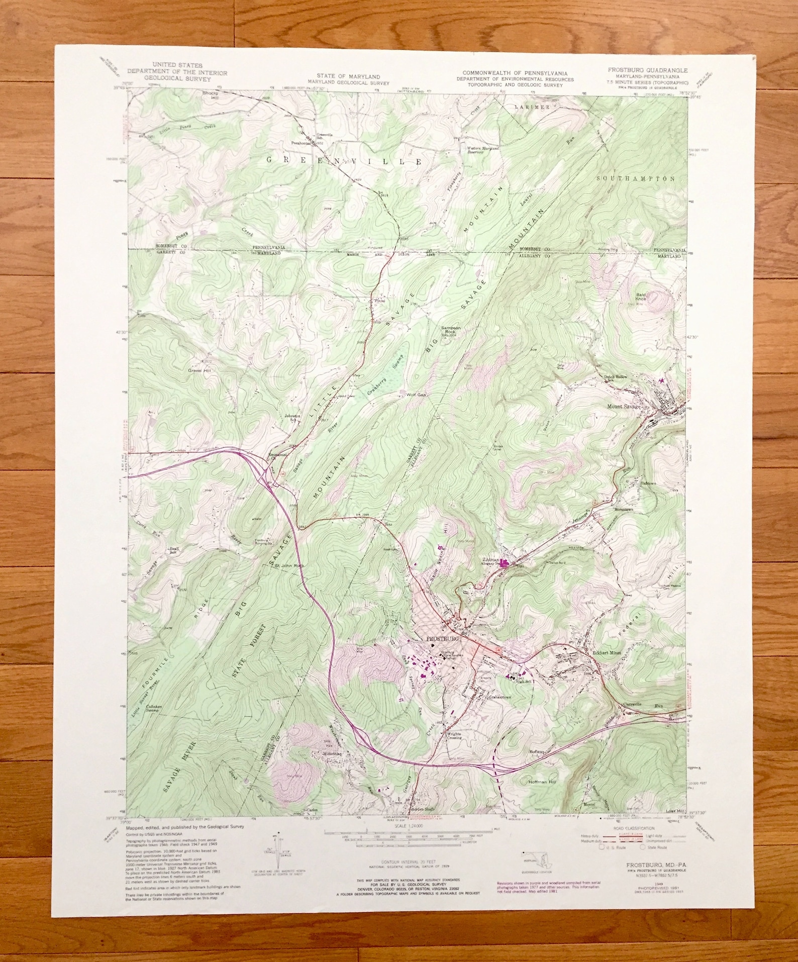 Antique Frostburg, Maryland 1949 US Geological Survey Topographic Map ...
