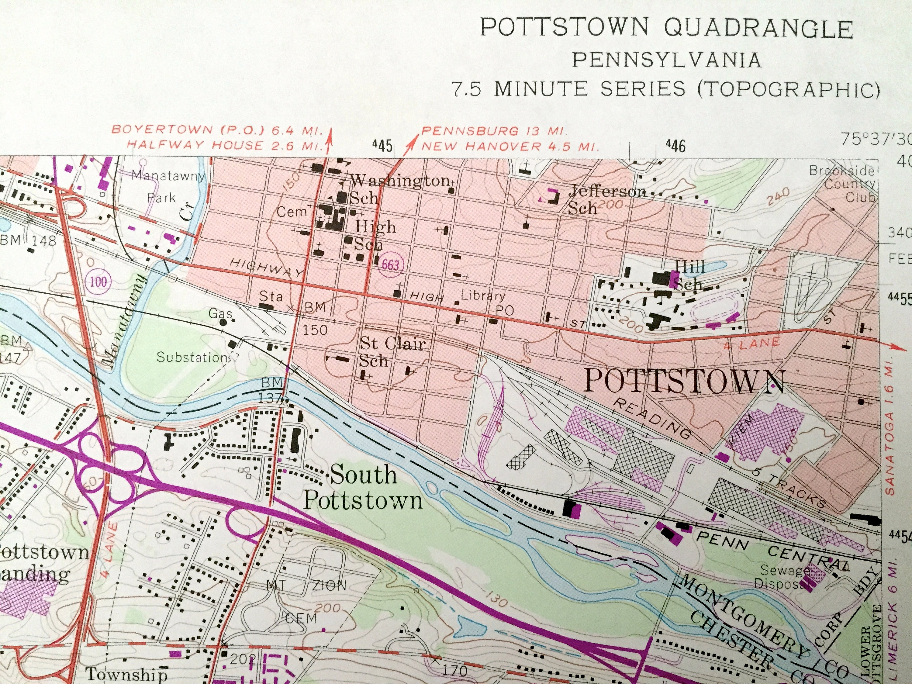 Antique Pottstown, Pennsylvania 1956 US Geological Survey Topographic ...