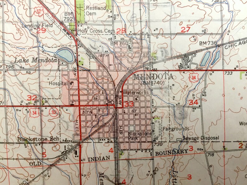 Antique Mendota Illinois 1952 US Geological Survey | Etsy