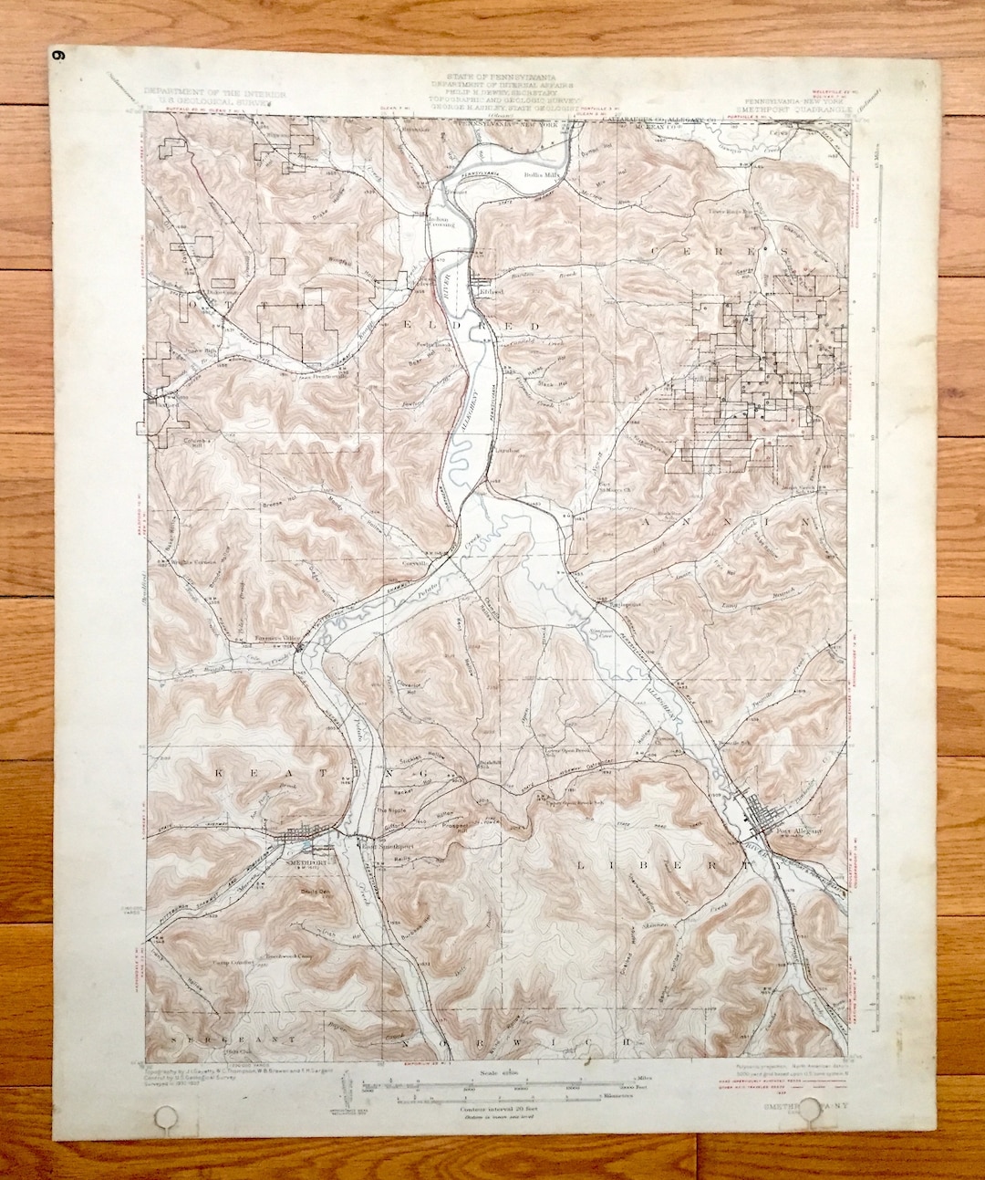 Antique Smethport, Pennsylvania 1937 US Geological Survey Topographic ...