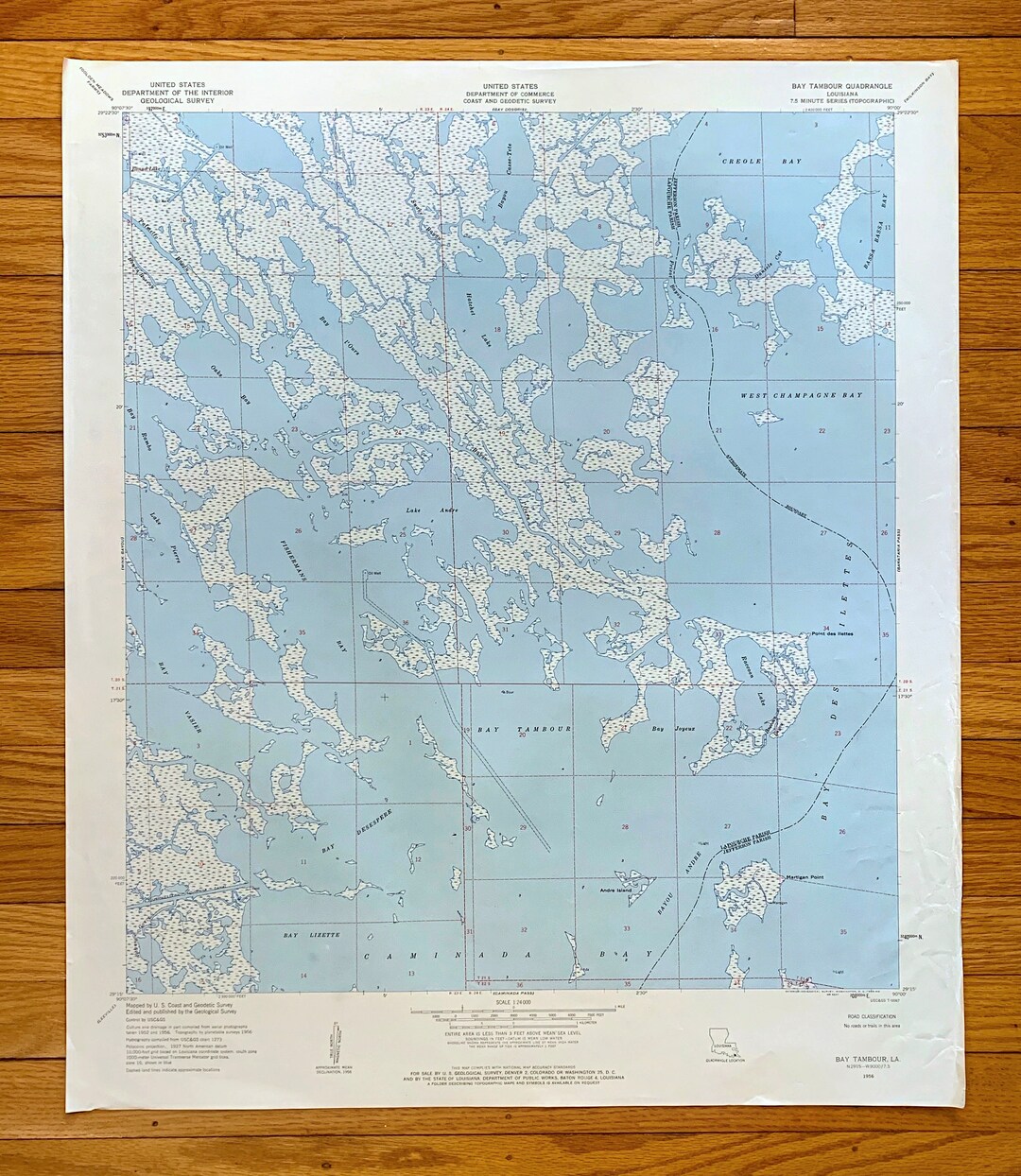 Antique Bay Tambour, Louisiana 1956 US Geological Survey Topographic ...