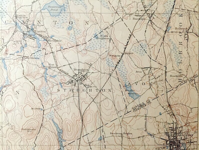 Antique Dedham, Massachusetts 1894 US Geological Survey Topographic Map ...