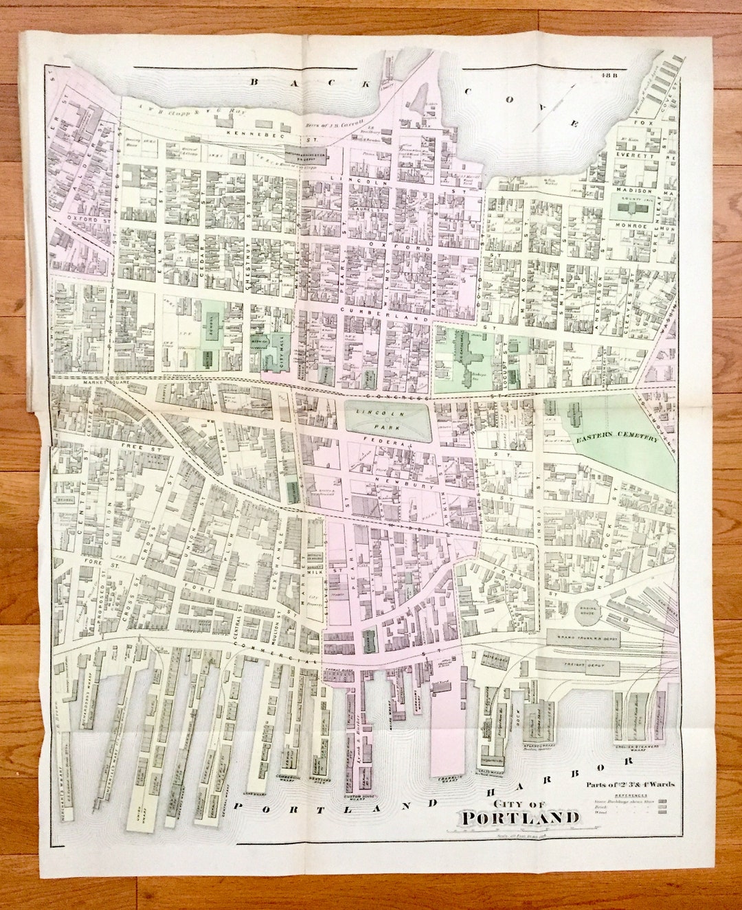 Antique 1871 Portland, Maine Map From F.W. Beers Atlas of Cumberland ...