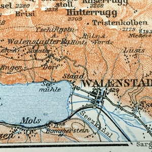 Antique 1913 Walenstadt, Switzerland Map From Baedekers Guide Atlas ...