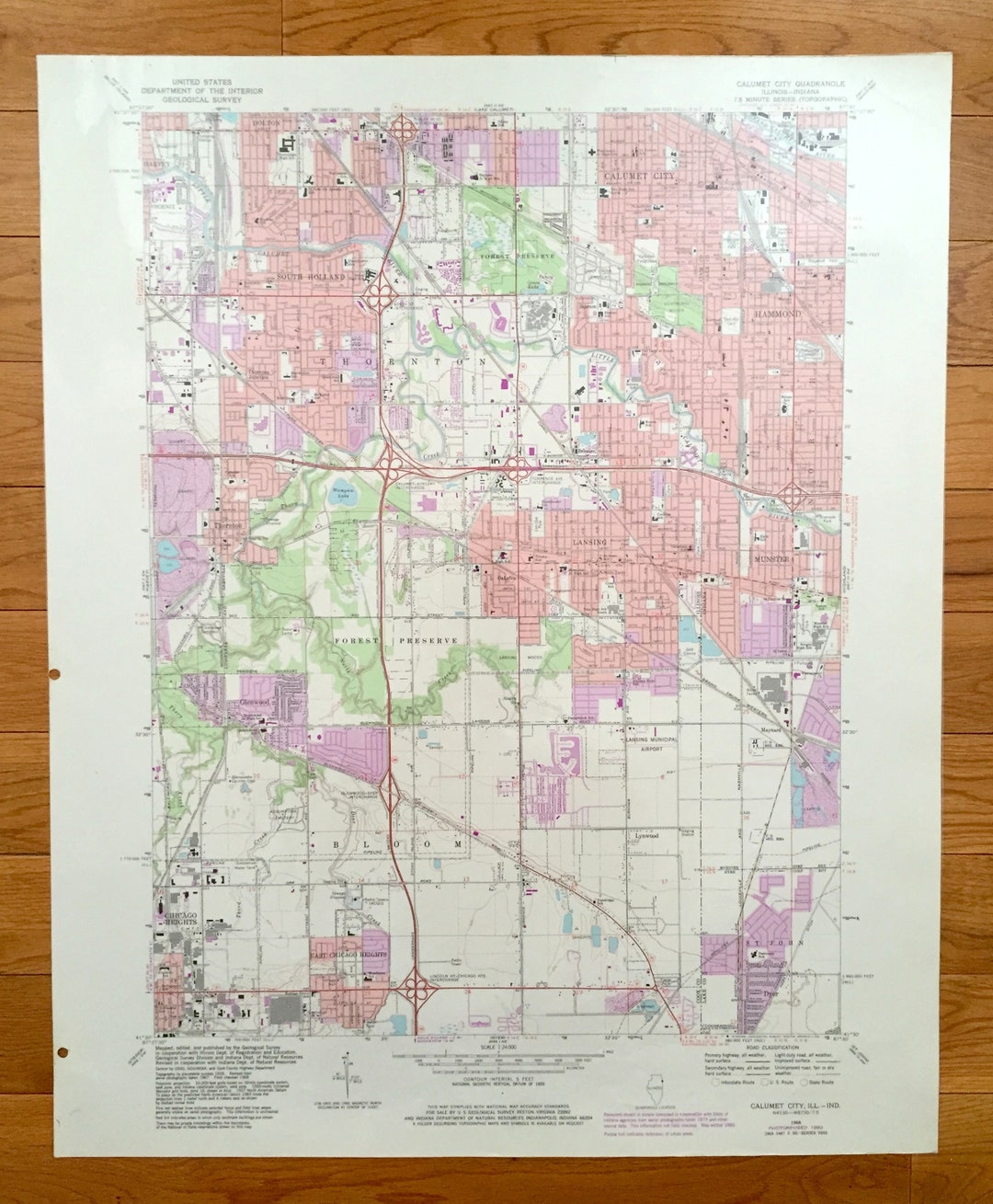 Antique Calumet City, Illinois 1968 US Geological Survey Topographic ...