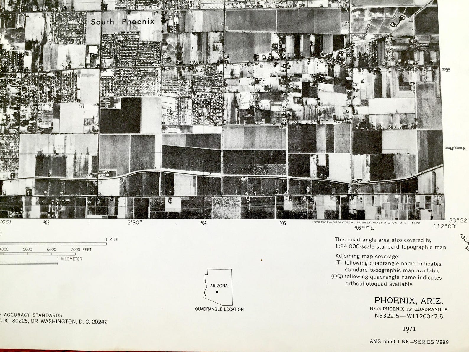 Antique Phoenix, Arizona 1971 US Geological Survey Orthophoto Map ...