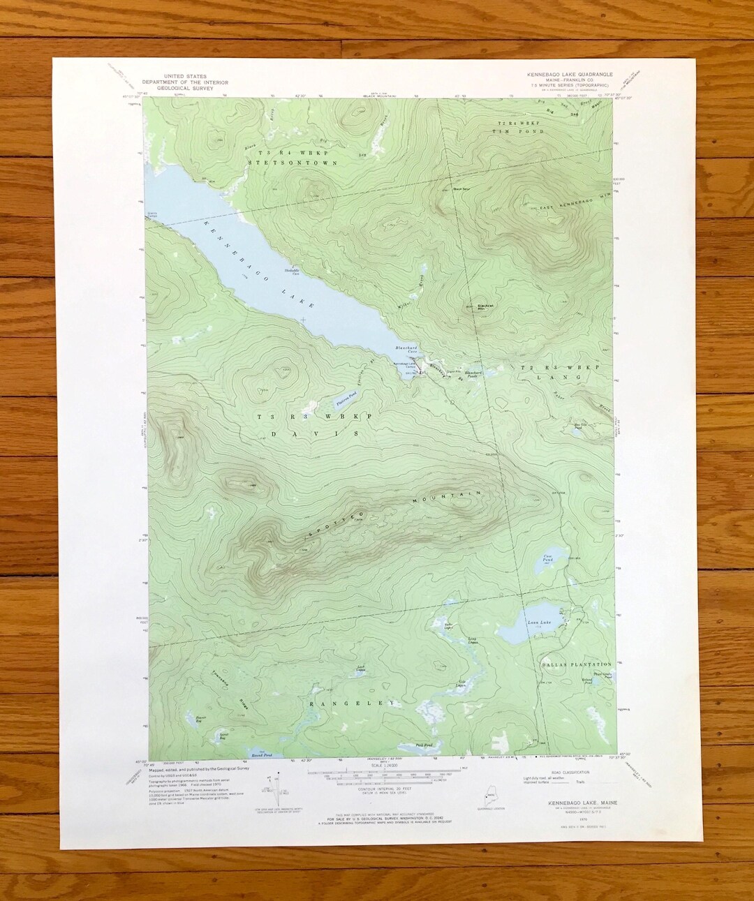 Antique Kennebago Lake, Maine 1970 US Geological Survey Topographic Map ...