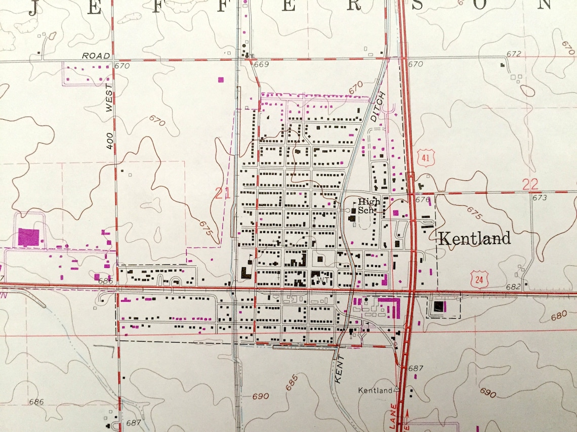 Antique Kentland, Indiana 1961 US Geological Survey Topographic Map ...