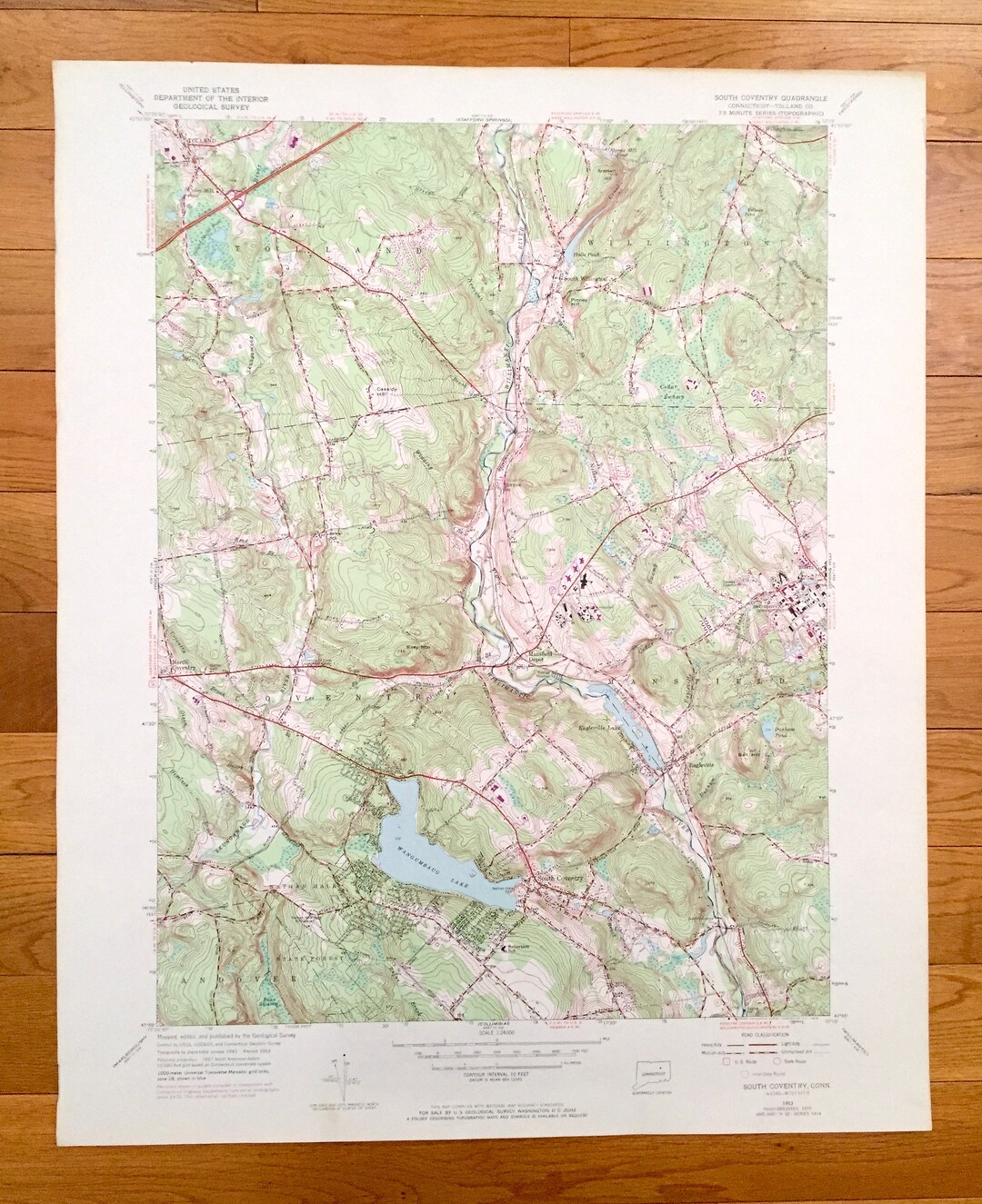 Antique South Coventry, Connecticut 1953 US Geological Survey ...