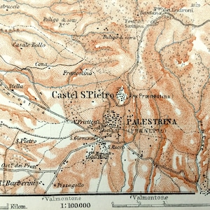 Antique 1913 Palestrina, Italy Map From Baedekers Guide Atlas ...