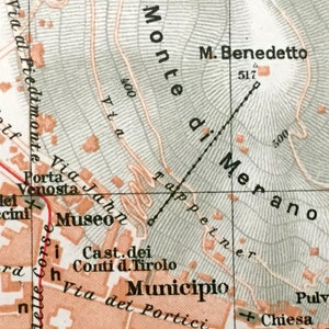 Antique 1937 Merano, Italy Map From Muirhead's Blue Guides & Baedekers ...