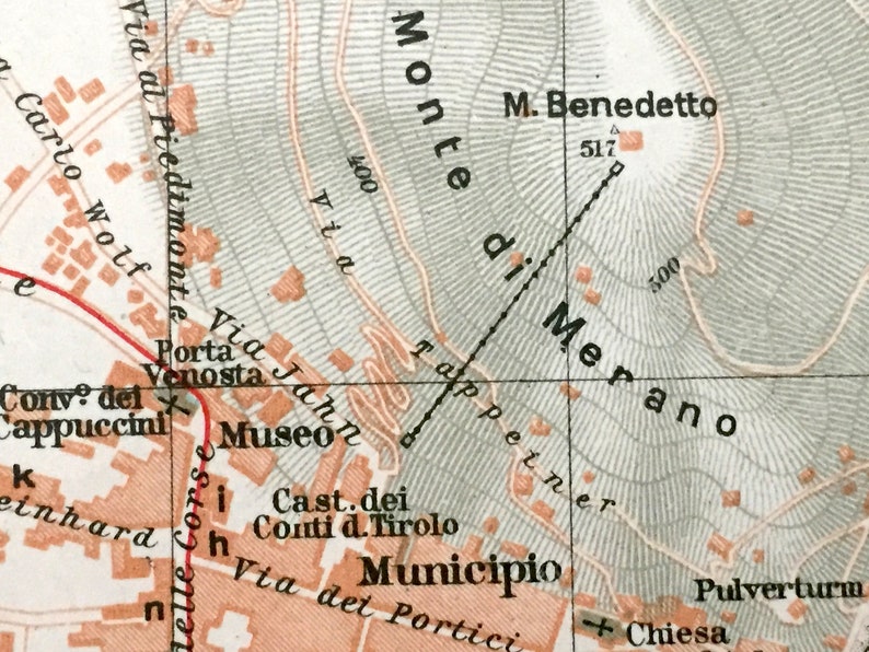 Antique 1937 Merano, Italy Map From Muirhead's Blue Guides & Baedekers ...