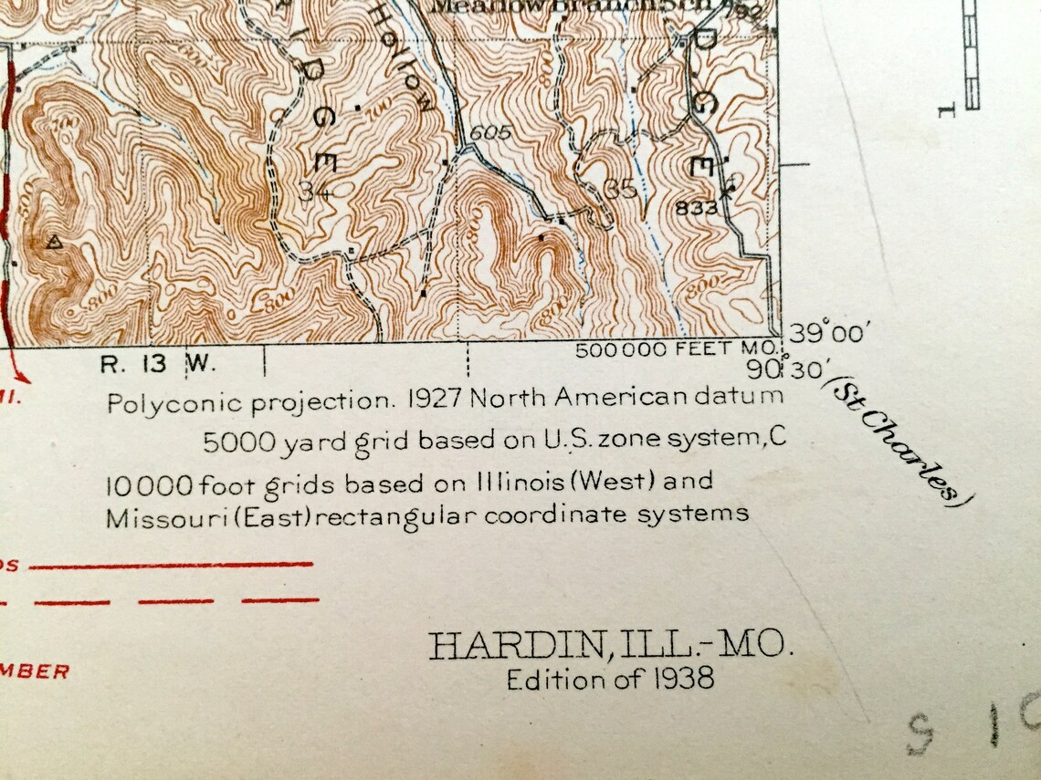 Antique Hardin, Illinois 1938 US Geological Survey Topographic Map ...