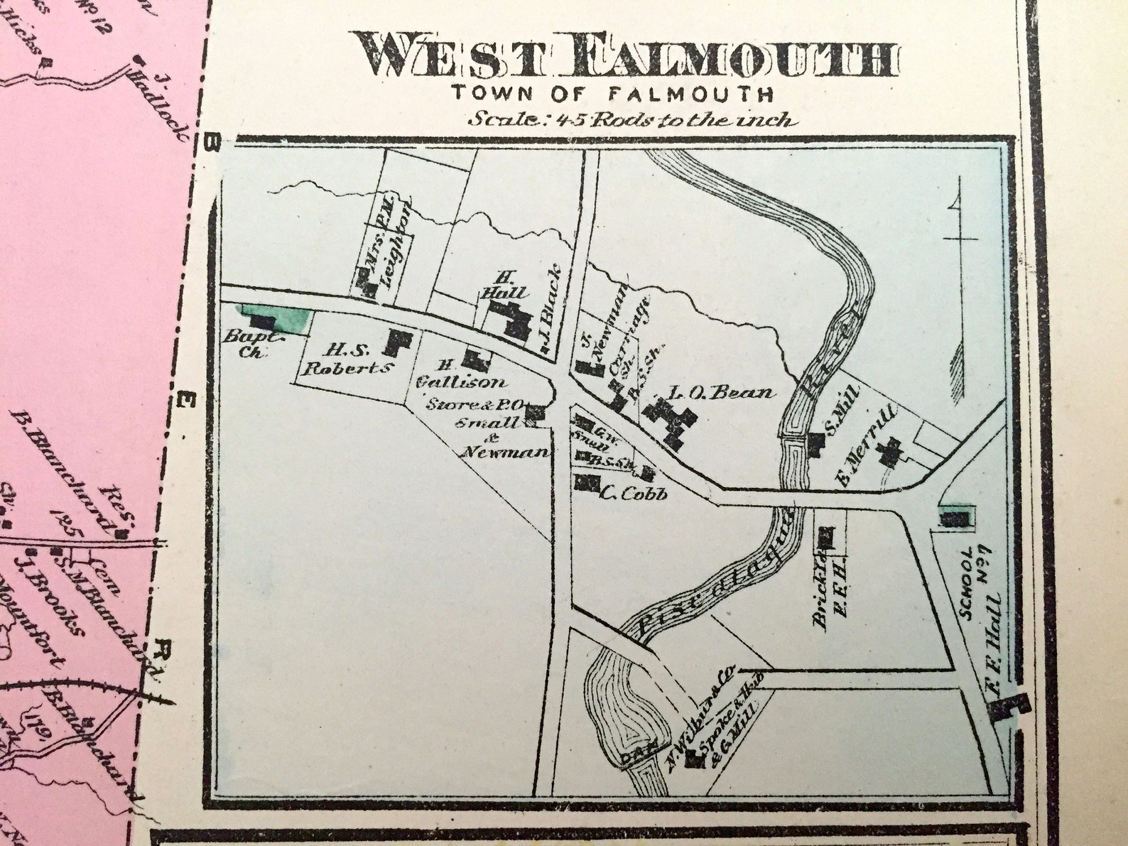 Antique 1871 Falmouth, Maine Map From F.W. Beers Atlas of Cumberland ...