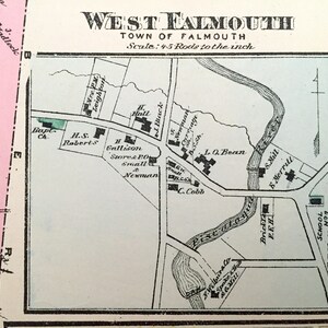 Antique 1871 Falmouth, Maine Map From F.W. Beers Atlas of Cumberland ...