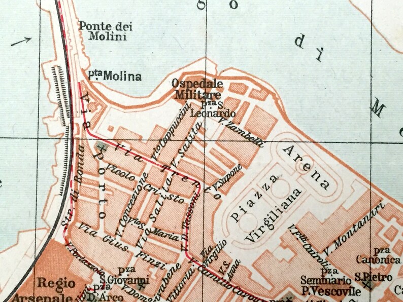 Antique 1937 Mantua Italy Map From Muirs Blue Guide Baedekers - Etsy