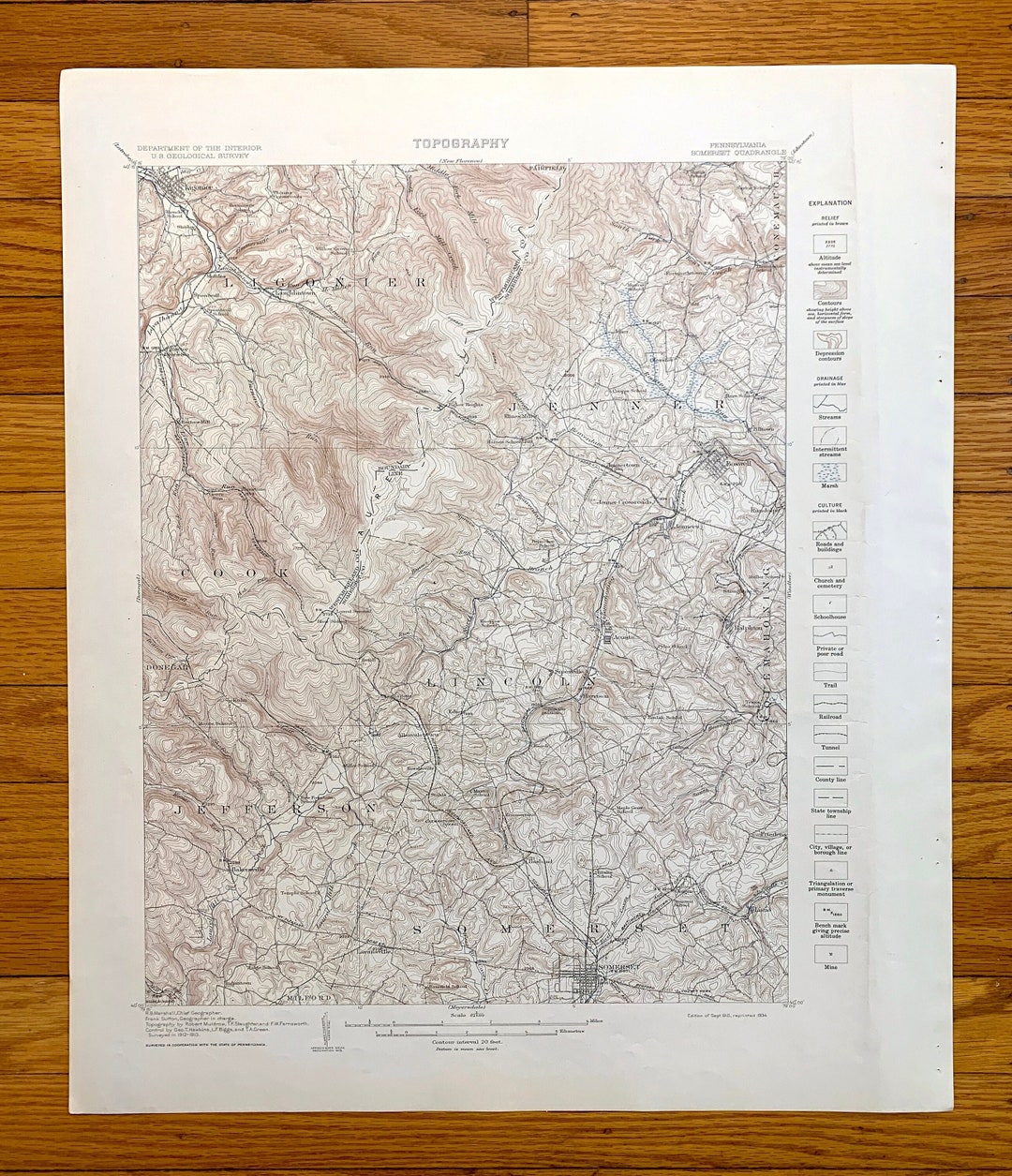 Antique Somerset, Pennsylvania 1915 US Geological Survey Topographic ...