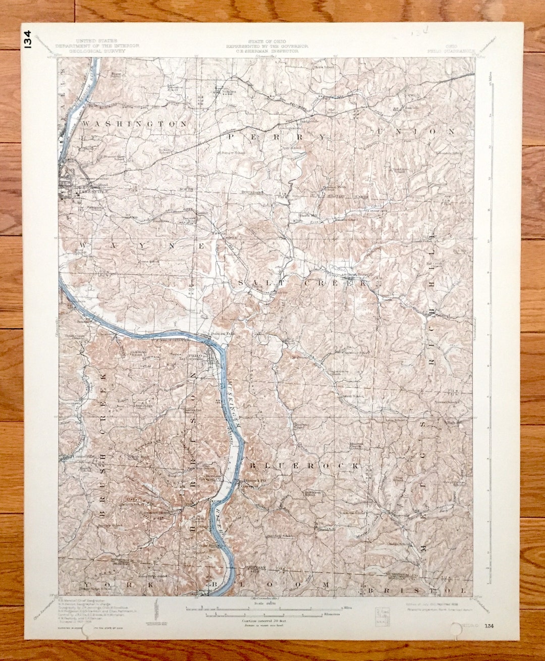 Antique Philo, Ohio 1910 US Geological Survey Topographic Map ...
