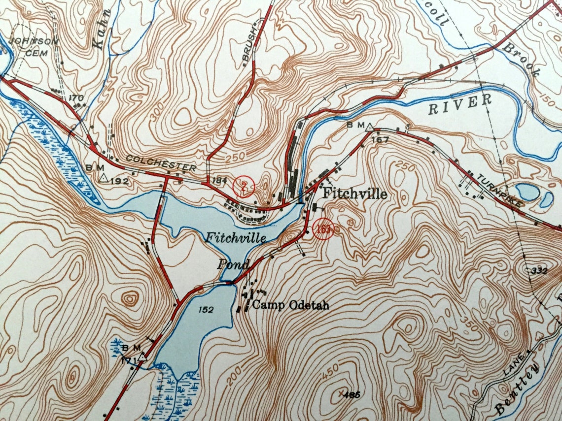Antique Fitchville, Connecticut 1943 US Geological Survey Topographic ...