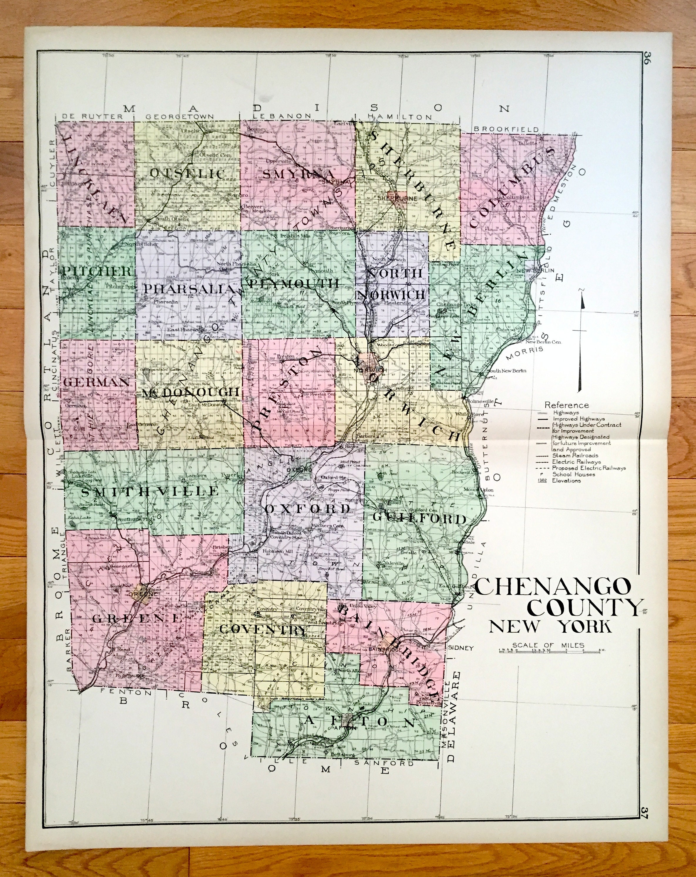 Antique Chenango County, New York 1911 New Century Atlas Map – Norwich ...