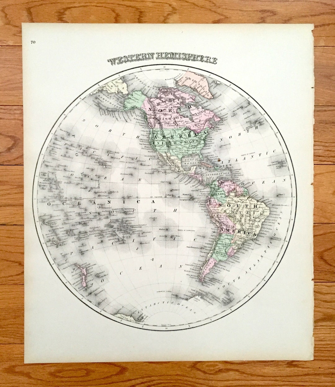Antique 1874 Western Hemisphere Map From O.W. Gray's Atlas of United ...