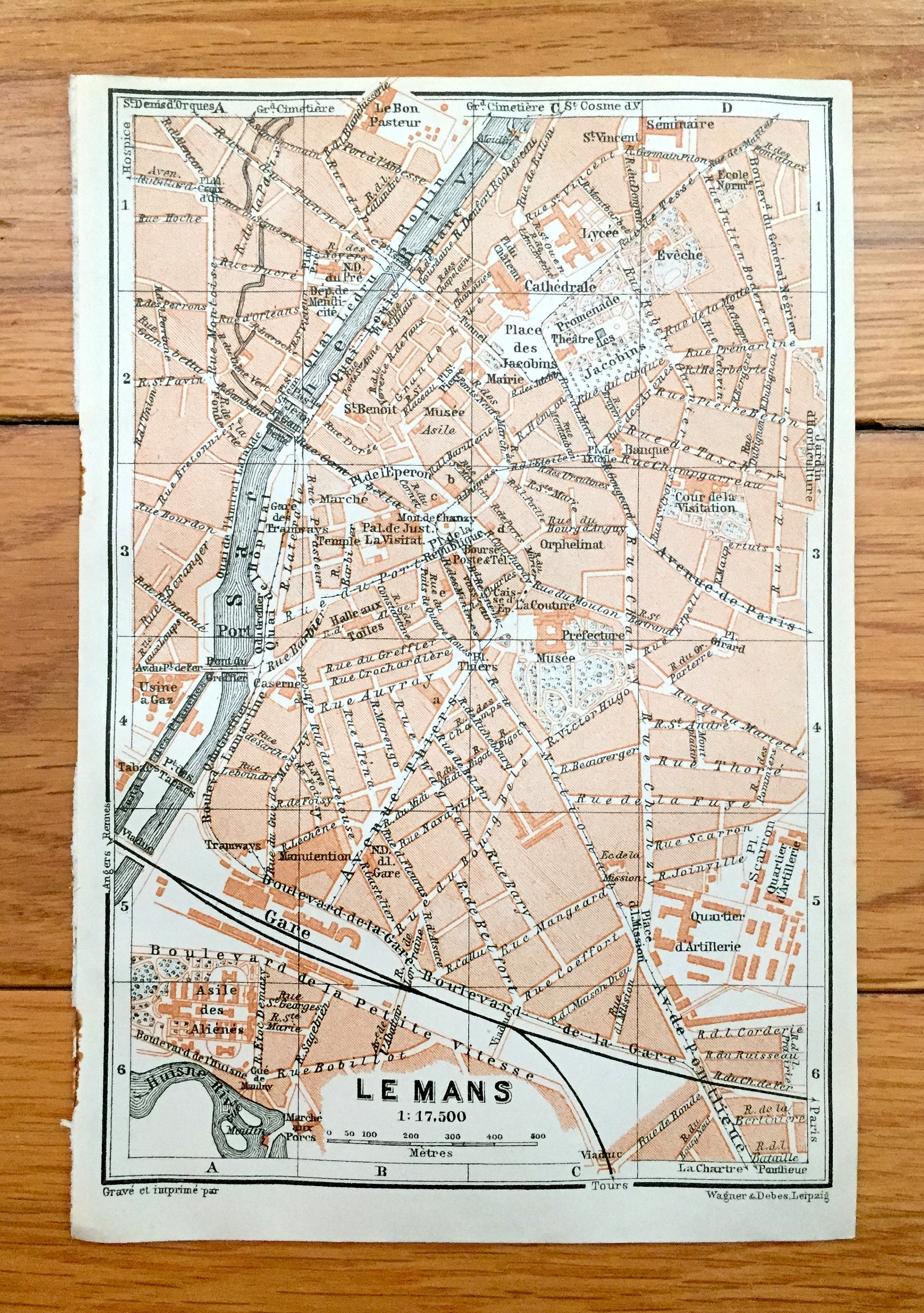 Antiguo 1909 Le Mans Mapa de Francia de Baedekers Guía Atlas | Etsy