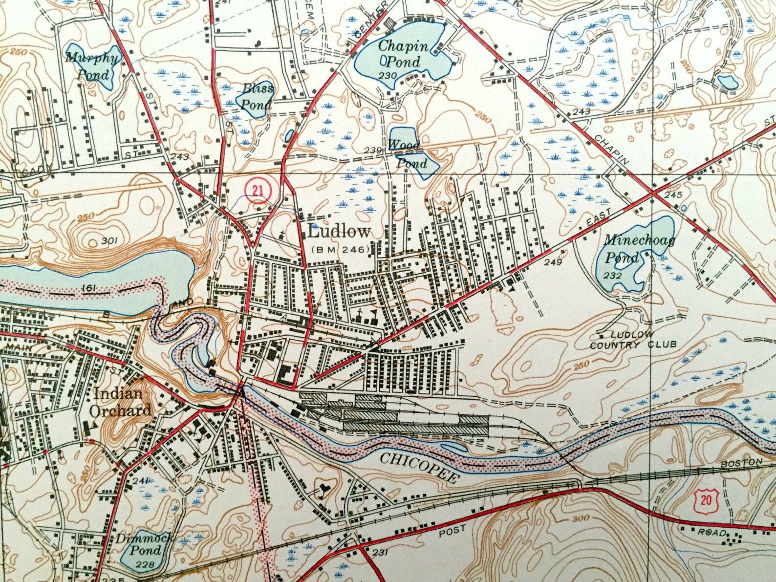 Antique Ludlow, Massachusetts 1944 US Geological Survey Topographic Map ...