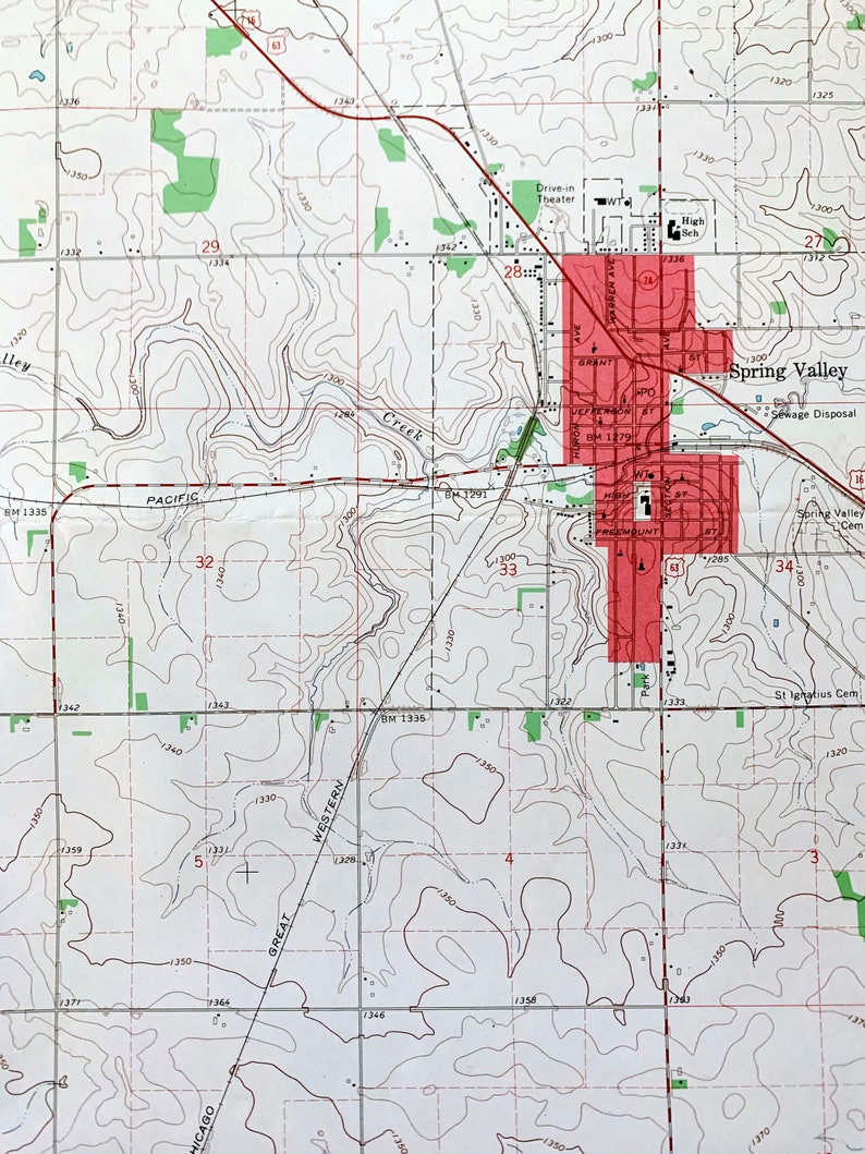 Antique Spring Valley, Minnesota 1965 US Geological Survey Topographic ...