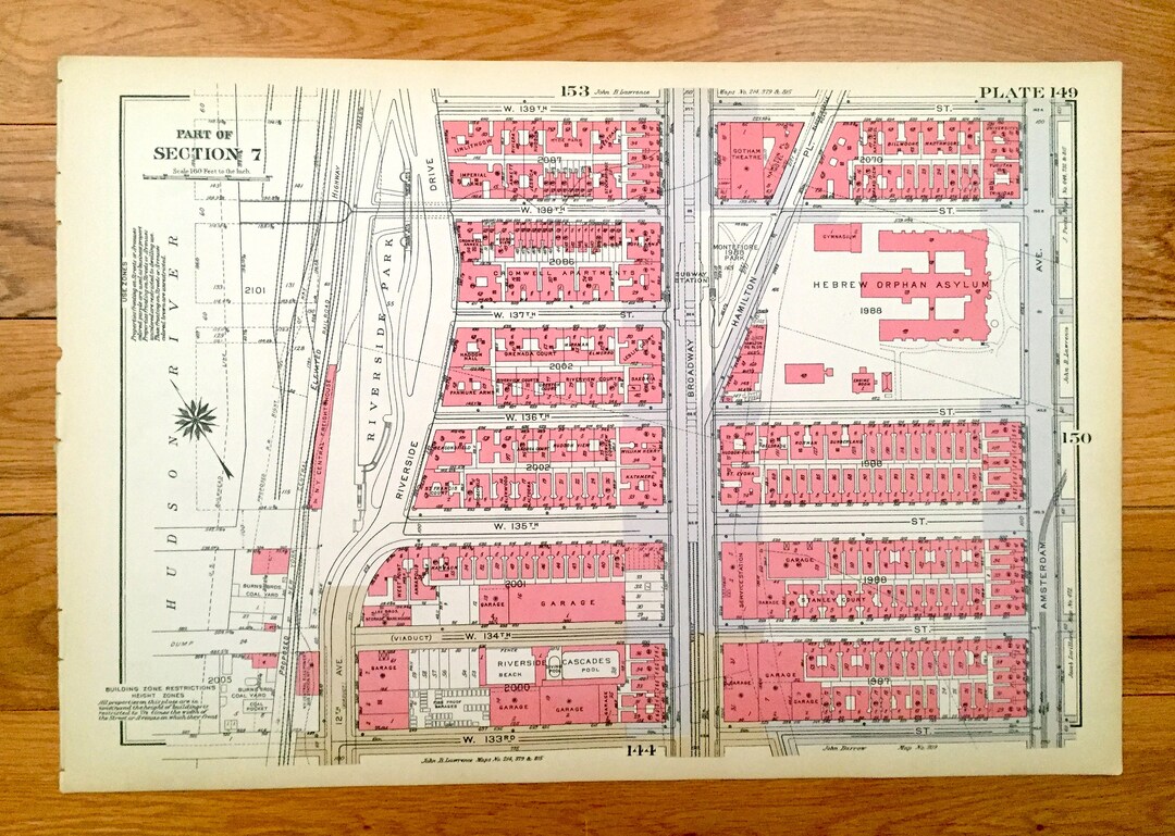 Antique Manhattan, New York City Map From Bromley's 1934 Manhattan Land ...