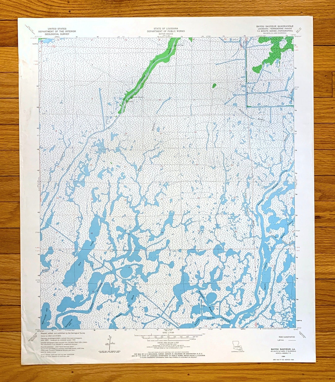 Antique Bayou Sauveur, Louisiana 1964 US Geological Survey Topographic ...