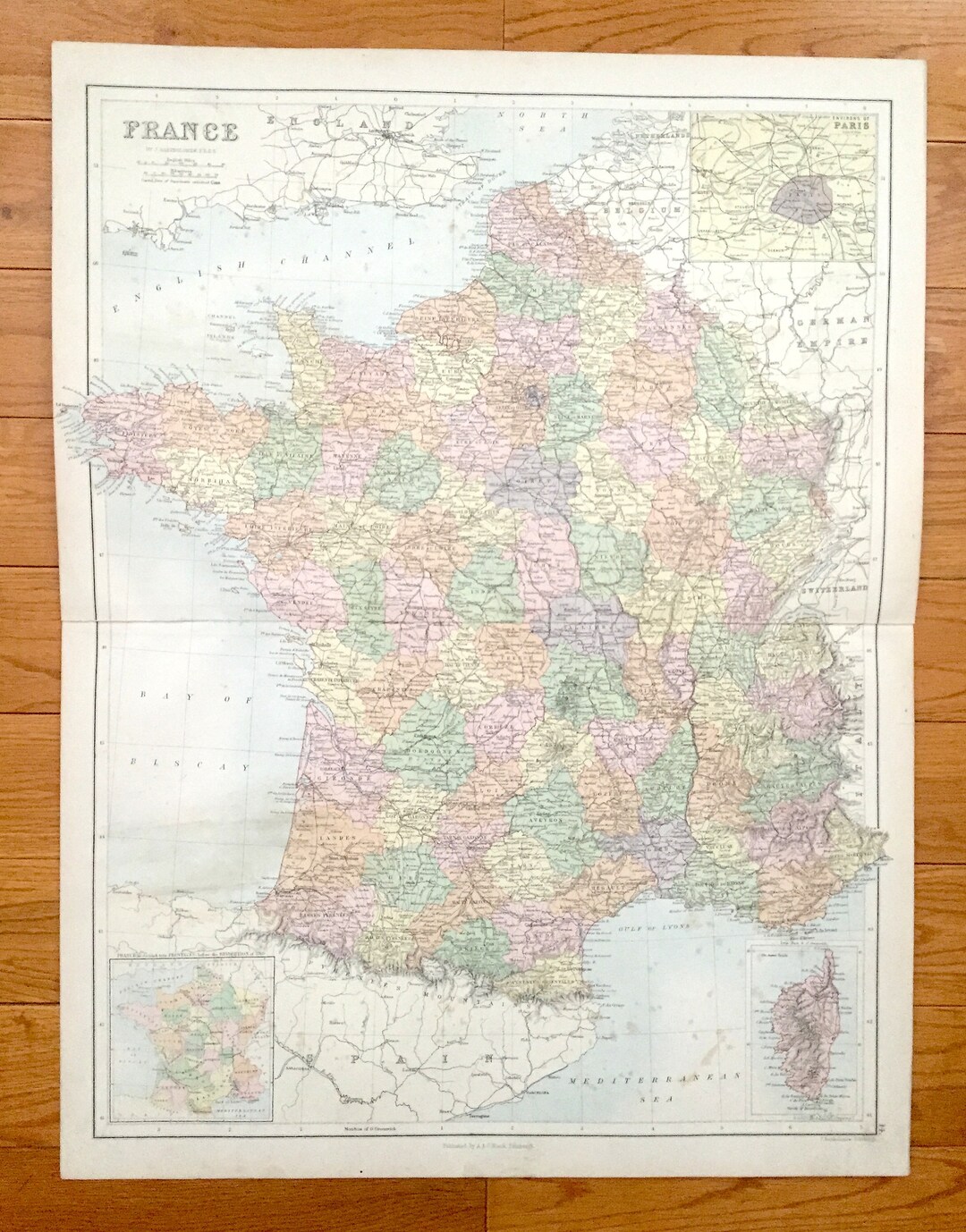 Antique 1888 France Map From A & C Black's World Atlas – Paris ...